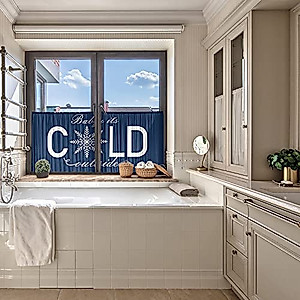 AmbeHome Semi Sheer Curtain Rod Pocket Kitchen Curtains, Christmas Sheer Window Curtains 54 Inch Length 2 Panels Set, Voile Window Drapes for Bedroom Living Room Cold Winter Snowflakes Blue Backdrop