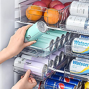 Mano Set of 2 Rolling Soda Can Organizer for Refrigerator, Clear Drink Dispenser for Pop Beer Soda Seltzer Beverage Can Holder, Plastic Fridge Organizer Bins Pantry Storage Rack