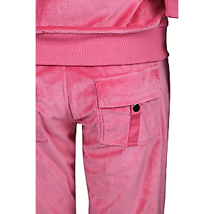 Yasumond Womens Velour Tracksuit Set Soft Sports Zip Up Hoodie and Sweat Pants 2 Pieces Sweatsuits (Coral, M)