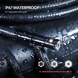 DEPSTECH Dual Lens Industrial Endoscope, 1080P Digital Borescope Inspection Camera, 7.9mm IP67 Waterproof Camera, Sewer Camera with 4.3" LCD Screen,7 LED Lights,16.5FT Semi-Rigid Cable,32GB Card-Black