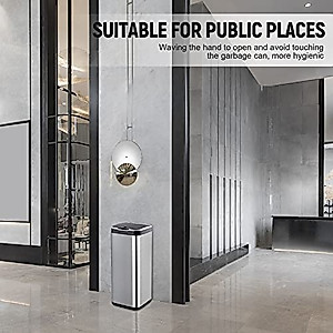 Square Stainless Steel ELPHECO 8 Gallon Sensor Trash Can with Lid, 30 Liter Automatic Kitchen Garbage Can, Slim Metal Trash Can for Home, Hotel, Office Building, Public Places