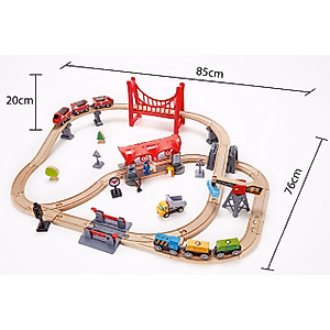 Hape Wooden Busy City Train Rail Set| 51 PCs Pretend Play Railway Set for Kids Age 3Y+