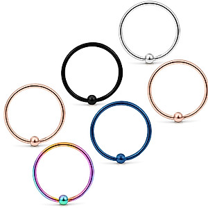 Yaalozei 22G Nose Rings Hoops Piercing Jewelry Women Stainless Surgical Steel Captive Bead Septum Nose Eyebrow Lip Smiley Rings Tragus Cartilage Helix Rook Daith Earring Hoop Piercing Jewelry Men 8mm