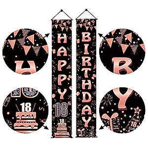 Luxiocio 18th Birthday Banner Decorations Supplies for Girls - Rose Gold Happy 18th Birthday Welcome Porch Sign - 18 Year Old Birthday Party Decorations for Home Wall Door Apartment