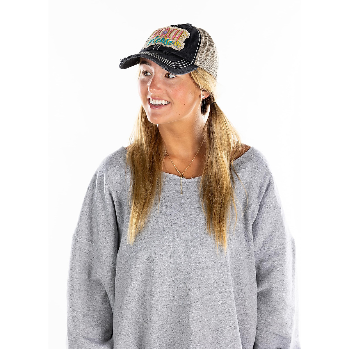 Funky Junque Distressed Baseball Cap - Beach Please Metallic (Black)