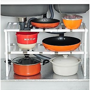 Under Sink Organizers and Storage Shelf,Expandable Cabinet Shelf Organizer Rack for Bedroom Bathroom Storage,Space-Saving Pot Lid Organizer