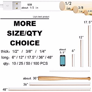 HOPELF 25PCS Bamboo Dowel Rods - 1/2 x 12 Inch - Wooden Sticks for Crafts, DIY Projects
