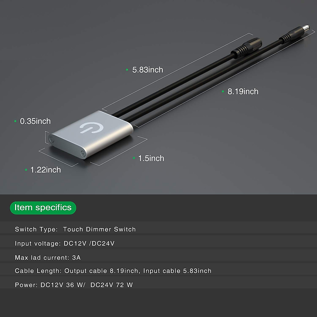 Sensky 12V 24V DC Touch On/Off Sensor Switch Touch Dimmer Switch Brightness Adjustment for LED Cabinet Light, LED Strip Light, Rigid Light Bar