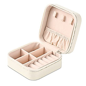 Portable Travel Mini Jewelry Box Leather Jewellery Ring Organizer Case Storage Gift Box Girls Women (white).