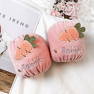 Easter Bunny Basket Bags Fluffy Tails Printed Rabbit Toys Bucket Totes & Carrot Cuff Guard Covers for Kids Canvas Carrying and Eggs Hunt Bags (Pink)