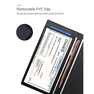 Zreal Checkbook Cover for Men & Women, Premium Vegan Leather Checkbook Holder Slim Wallets for Top & Side Tear Duplicate Checks with RFID Blocking (Matte Black)