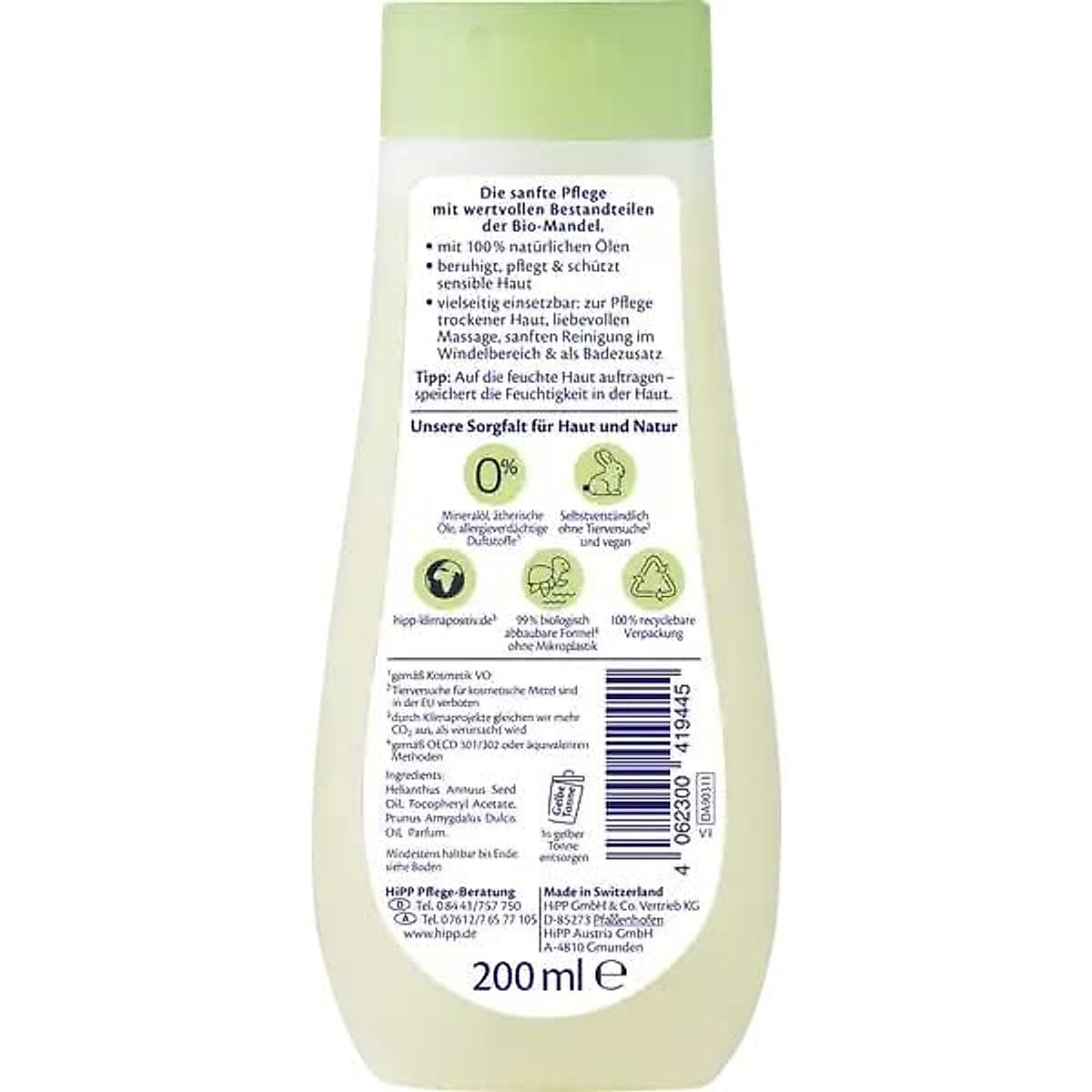 Hipp Baby Body Oil with Organic Almond Oil - 200 ml - German -