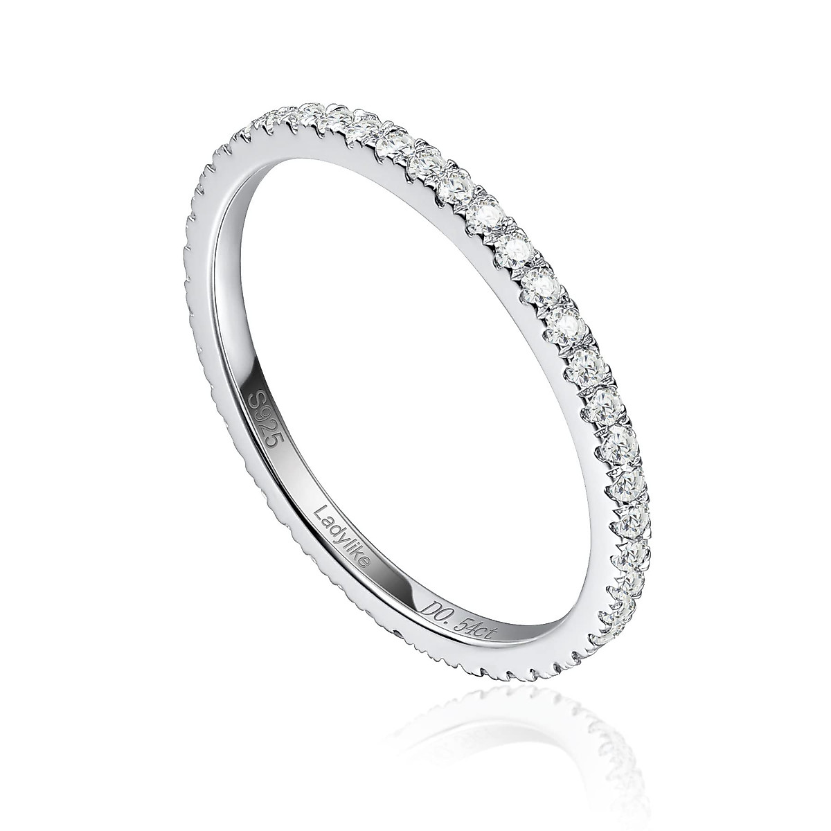 Ladylike Moissanite Wedding Band Full Eternity Rings for Women Sterling Silver 18K White Gold Plated 0.44-0.57 Carat D Color VVS1 Stackable Lab Created Diamond Engagement Anniversary Band Size 7