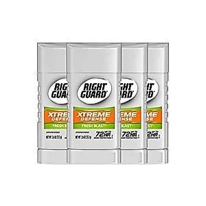 Right Guard Xtreme Defense Antiperspirant Deodorant Invisible Solid Stick, Fresh Blast, 2.6 Ounce , 4 Count (Pack of 1)