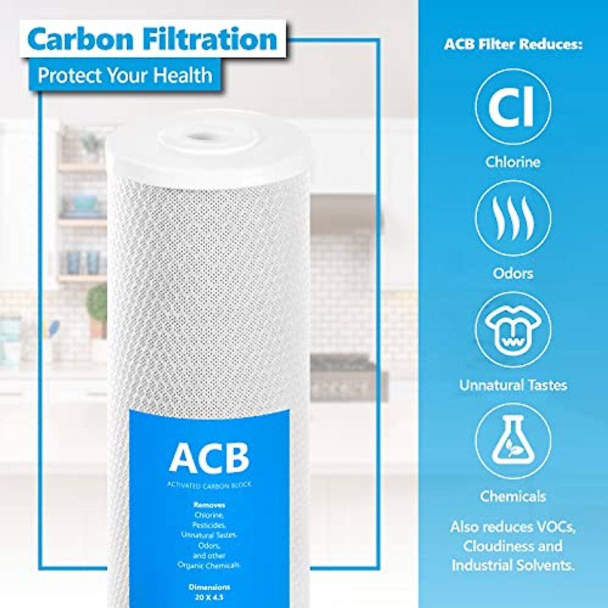 Express Water – 10 Pack Water Filter Activated Carbon Block Replacement Filter – ACB Large Capacity Water Filter – Whole House Filtration – 5 Micron Water Filter – 4.5” x 20” inch