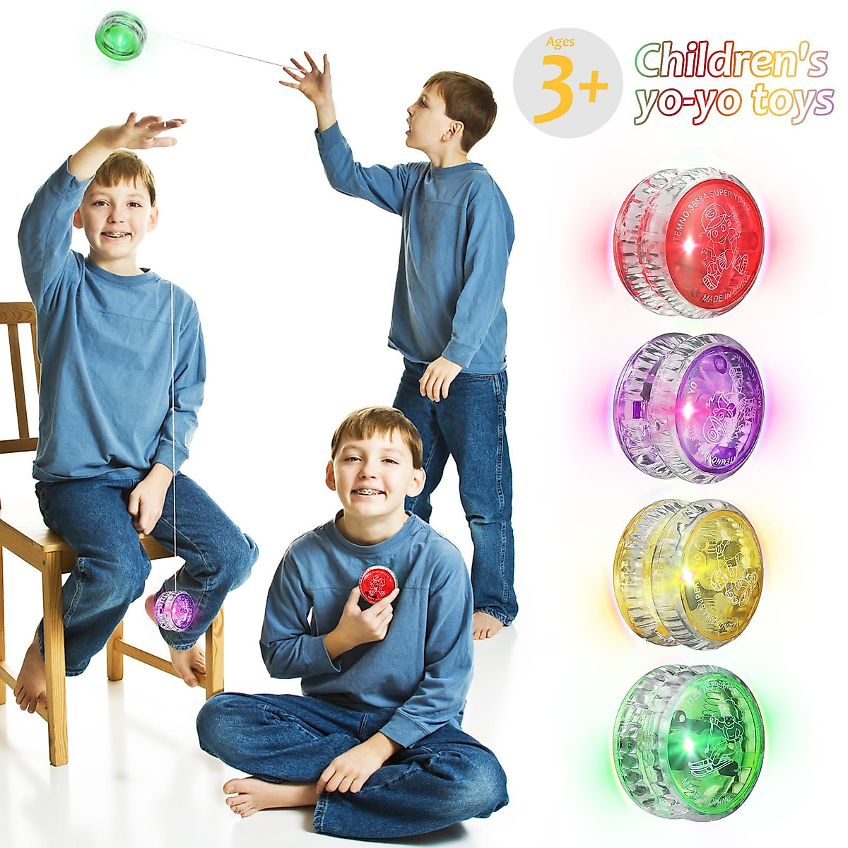 Toyvian Glow in the Dark Light Up Yo-Yo Set for Kids - 6 Pcs LED Light Up Yo Yo Ball Bulk, Flashing Plastic Entertaining Responsive Ball for Beginner Kids Birthday Party Goodie Bag Fillers