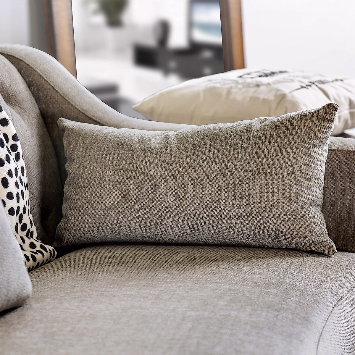 Furniture of America Stenson Contemporary Chenille Tufted Sectional in Warm Gray