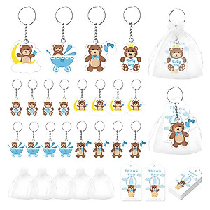 SaSbSc Bear Keychain Baby Shower Favors with Thank You Tags Gift Bags Cute Bear Return Gifts Bear Themed Party Decorations for Boy Guests Baby Shower Birthday (20 Set)