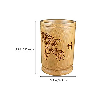 TOYANDONA Bamboo Pen Pencil Holder Chinese Style Pencil Cup Pot Pen Storage Container Makeup Brush Holder Desk Organizer Gift for Office Home