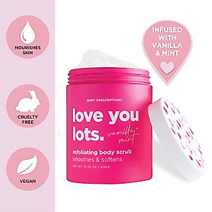 Body Prescriptions Exfoliating Body Scrub – Body Cleanser for Nourished, Ultra-Smooth Skin, Vanilla and Mint (Love You Lots)
