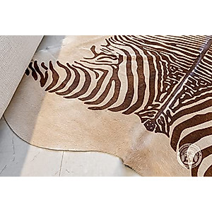 Zebra Print Brown on Beige Genuine Cowhide Rug 6 x 7 ft. 180 x 210 cm