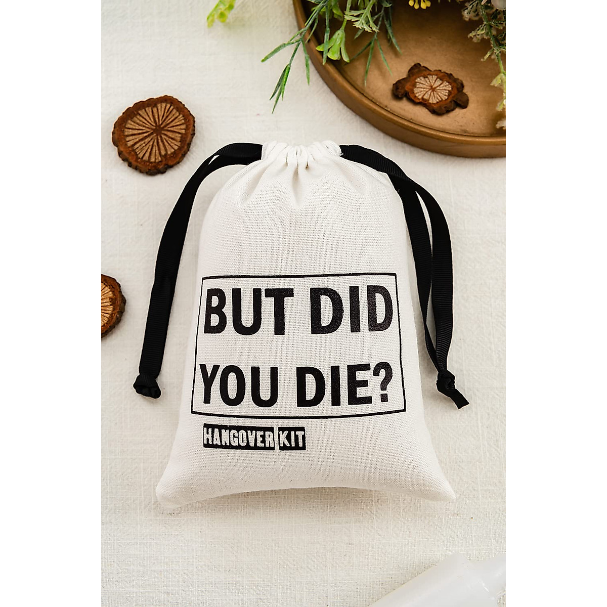 MEJOY 10 Pack Hangover Kit, 5x7 In BLACK Foil BUT DID YOU DIE Recovery Kit Bags for Bachelor Party, Bachelorette Bridal Shower Pouches With Drawstring, Wedding Favors Decor