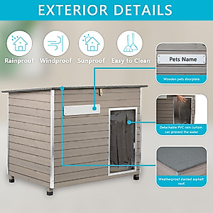 Gowoodhut Dog House Outdoor & Indoor Wooden Dog Kennel for Medium to Large Dogs,43.6" L Natural Fir Wood Dog Houses with Weatherproof Roof,Removable Floors,Raised Feet