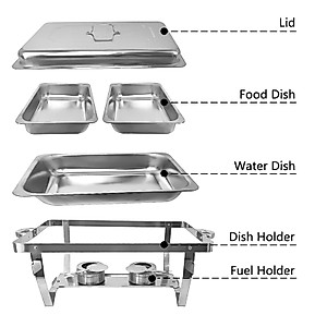 Jacgood Chafing Dish Buffet Set of 2, 8QT Rectangle Stainless Steel Food Warmer Kit with Lids Food Pans Bain Maries and Fuel Holders for Restaurant Catering Parties Weddings