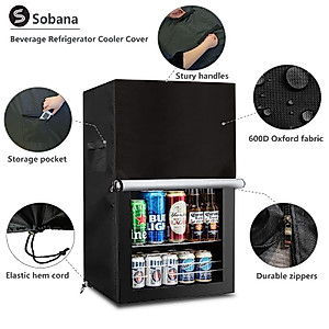 Sobana Beverage Refrigerator and Cooler Cover for most 3.2 Cu.ft Beer or Wine Mini Fridge,Waterproof Dust Proof Anti-UV Sides Zipper Can Be Opened(20" W x 20" D x 33" H,Black)