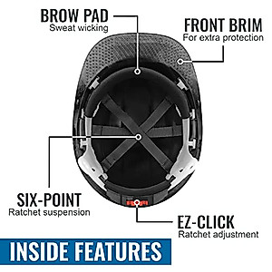 Bullhead Safety Vented Cap Style Hard Hat with Six-Point Ratchet Suspension, Reversible Construction Hard Hat for Safety with Integrated Vents and Brow Pad, OSHA/ANSI Compliant, Shiny Black Graphite