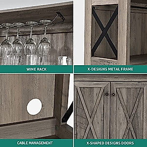YITAHOME Bar Wine Cooler, 67" Tall Kitchen Storage Cabinet with Wine Rack, Open Storage Shelves, Farmhouse Kitchen Storage Cabinet with Wooden Doors for Living Room, Living Room, Grey Wash
