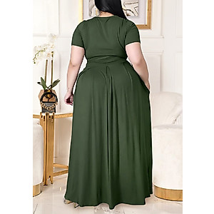 Summer Women's Plus Size 2 Piece Dress Sets Printed High Waisted Maxi Dress Sets Clubwear Tracksuit-Green