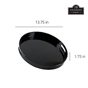 10 Strawberry Street 13.5" Lacquer Round Serving Tray with handles, Black
