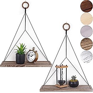 FORESTBARN Boho Wall Hanging Shelves -Set of 2- Rustic Wall Decor Shelf - Shelves for Bedroom - Hanging Shelves for Wall - Hanging Plant Shelf - Farmhouse Decor - Boho Wall Decor