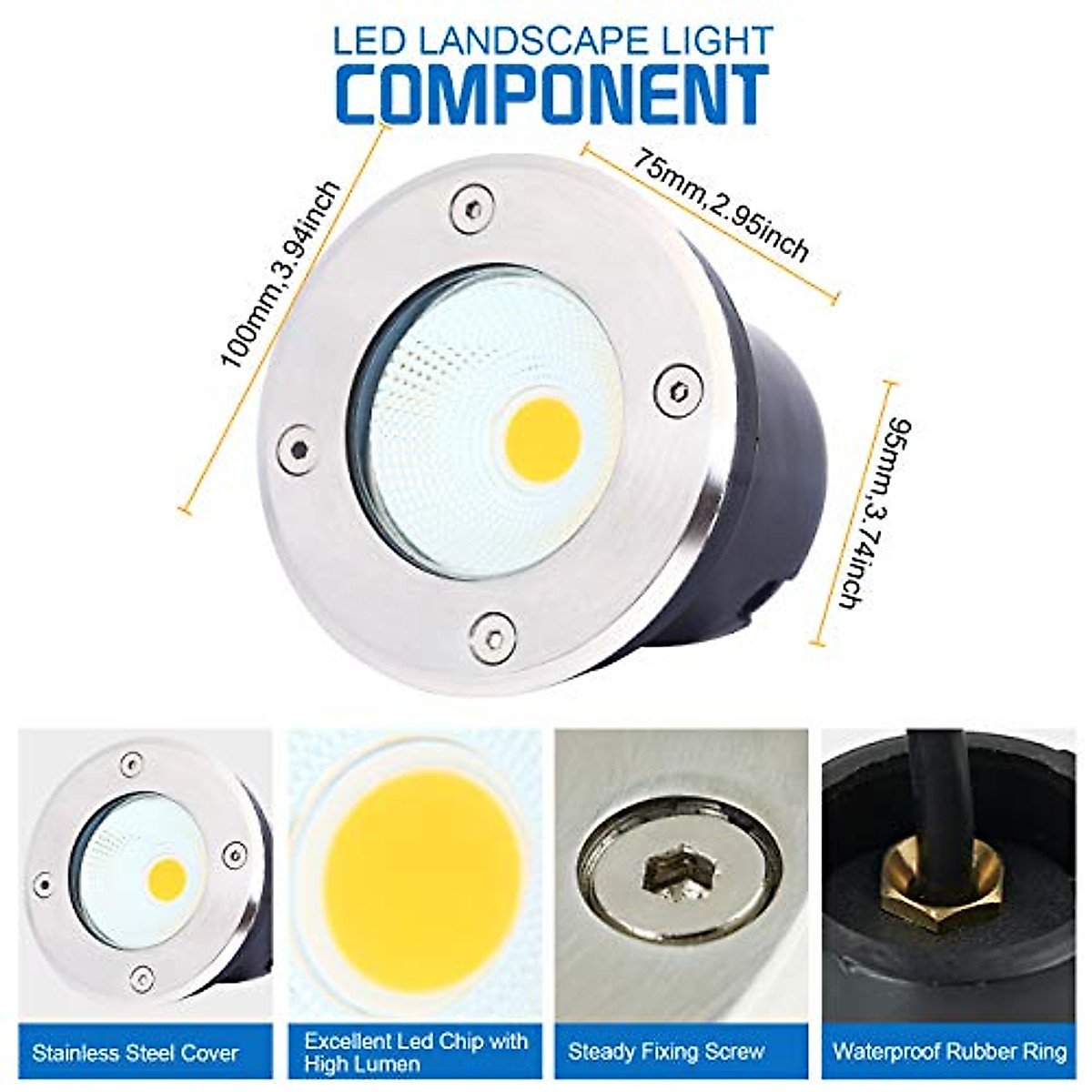 ELEGLO Low Voltage Led Landscape Lights 6 Pack Led Well Lights,15W 12V-24V Ground Lights IP67 Waterproof Landscape Lighting for Garden Lights Outdoor Step, Driveway, Deck(3000K Warm White)