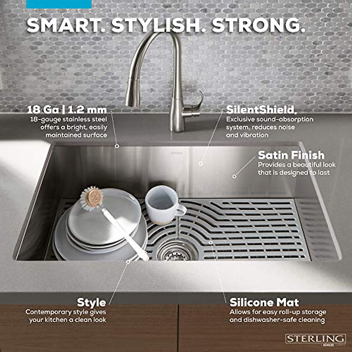 Kohler K-20022-PC-NA Sterling Ludington 32" Under Mount Single Bowl Kitchen Sink with Accessories, 32 inch, Stainless Steel