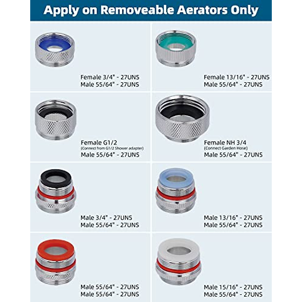 Hibbent 15 Pieces Faucet Adapter Kit, Brass Aerator Adapter Set for Faucet Tap with Removable Aerator to Connect Garden Hose, Aerator, Water Filter Adapter for Faucet Sink - Male/Female, Chrome