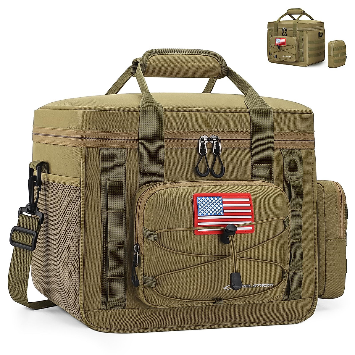 Maelstrom Tactical Lunch Box, Insulated Lunch Bag for Men, Large Durable Leakproof Cooler Bag with Detachable MOLLE Bags, Modern Lunch Tote for Adult Women Work,Picnic,20 Cans/15 L, Khaki