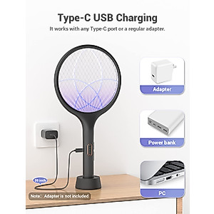 YISSVIC Electric Fly Swatter 4000V Bug Zapper Racket Dual Modes Mosquito Killer with Purple Mosquito Light Rechargeable for Indoor Home Office Backyard Patio Camping