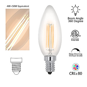 Lawyettle E12 LED Candelabra Bulbs 40 Watt Equivalent, 4000K Neutral White, 500 Lumens, 4W Dimmable C35/B10 Chandelier Light Bulbs, Filament Clear Glass, 6 Pack