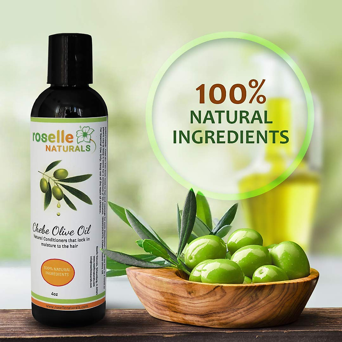 Roselle Naturals Chebe Oil for Hair Growth Made in USA - Chebe Olive Oil Chebe Powder Hair Oils for Hair Growth, Chebe Hair Oil, Chebe Hair Growth Oil, Chebe Leave In Conditioner for Strong Hair, 4 oz