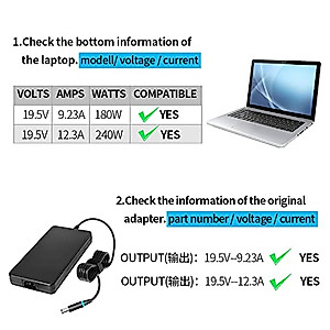 Compatible with Dell 240W AC Adapter, Dell Alienware M15 M17 R1 R2 R3 R4 R5 Alienware 13 15 17 X51 M17X M18X Area-51m R2 G5 G7 GA240PE1-00 J211H Precision M6800 M6500 6600 6700 6400 Power Supply Cord