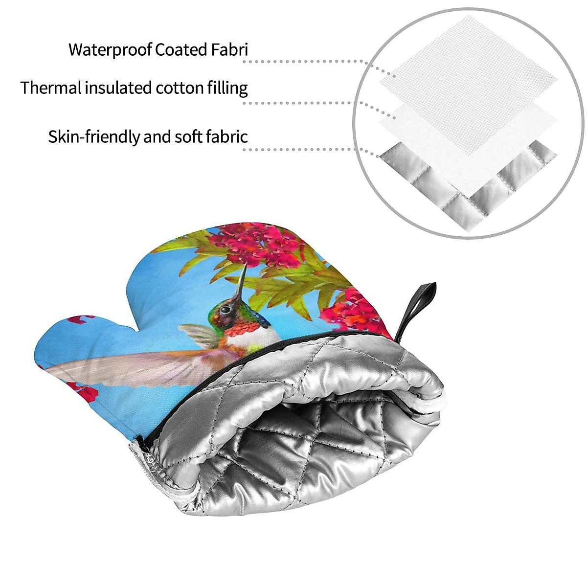 Spring Bird Hummingbird Oven Mitts and Pot Holders Sets 4 Piece Set Heat Resistant Non Slip Oven Mitts for Cooking Baking Grilling