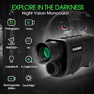 Night Vision Monocular Digital Infrared Monocular Telescope for 100% Darkness with 8X Zoom 2000mAh Rechargeable Battery Upgrade Tripod 32 GB SD Card & Card Reader, for Adult Hunting Camping Green