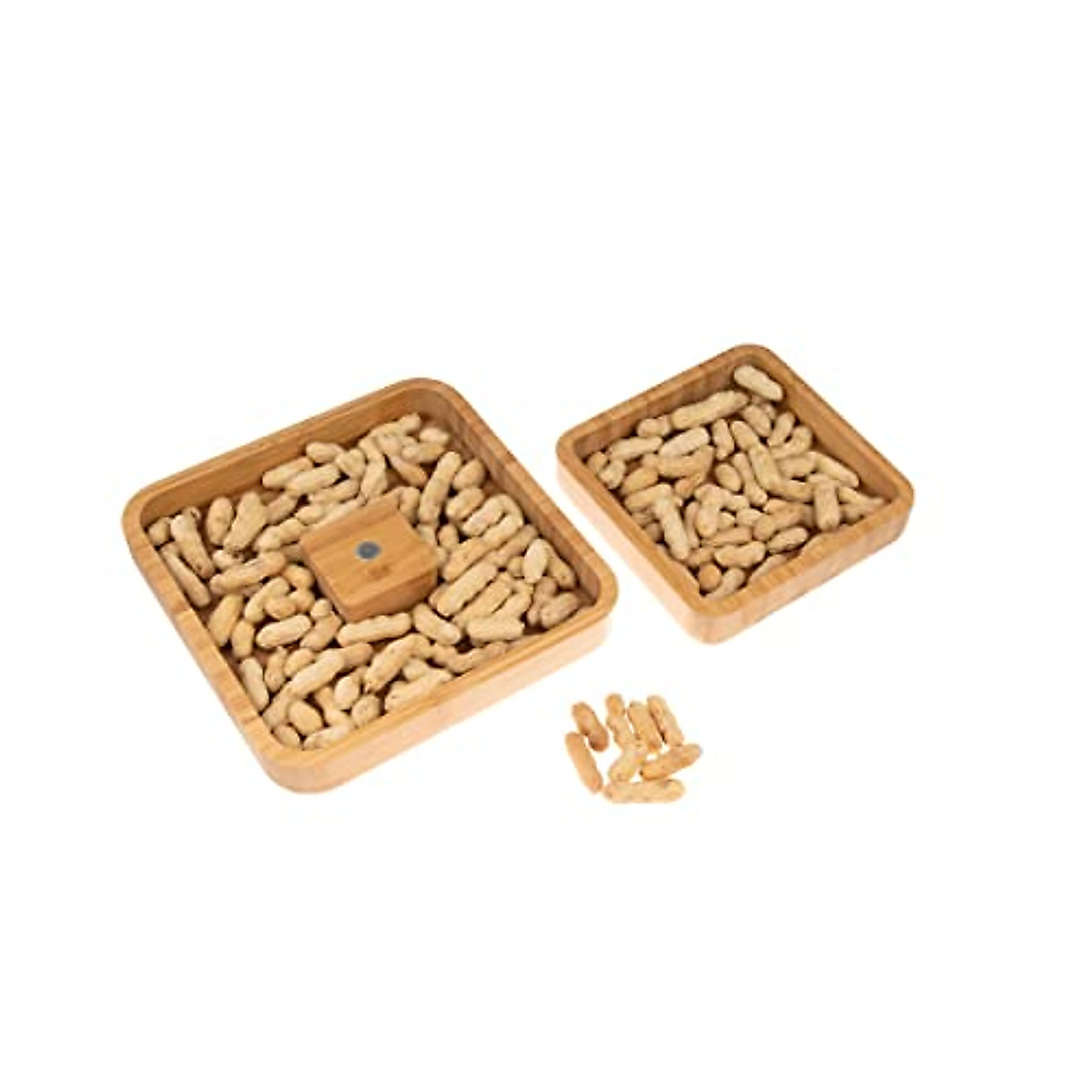 Mateda Bamboo Pistachio Snack Bowl Double Dish Nut Bowl with Shell Storage, 9.5" x 9.5" x 3.8"