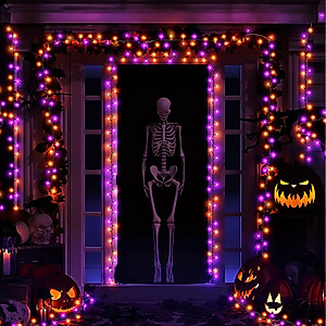 TW SHINE 2 Pack Solar Halloween Lights Decorations Outdoor, Total 400LED 132FT Solar Powered Outdoor Halloween Light with 8 Modes, Waterproof Halloween Decor for Home Tree Party Yard (Purple & Orange)