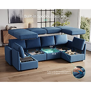 LINSY HOME Modular Sectional Sofa, Convertible U Shaped Couch with Storage, Memory Foam, Sectionals Ottomans, 6 Seat Oversized Chaise for Living Room, Blue, S900-C11-60