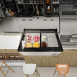 Wixkix Commercial Gelato Display Freezer, Countertop Hard Ice Cream Showcase with 6 Round Pan, Ice Cream Dipping Cabinet with LED Light for Restaurant Ice Cream Shop, Air Cooling, 110V