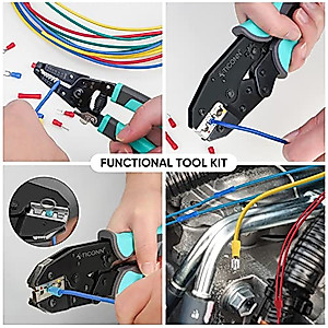 TICONN Crimping Tool for Heat Shrink Connectors - Ratcheting Wire Crimper - Crimping Pliers - Ratchet Terminal Crimper - Wire Crimp Tool (Combo Kit)