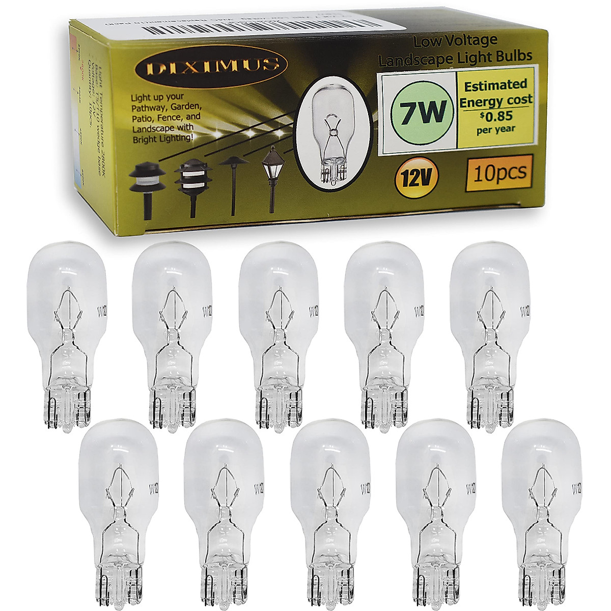 Diximus 12 Volt 7 Watt Low Voltage T5 Landscape Bulb - Landscape Light Bulbs - Low Voltage Landscape Light Bulbs - 10 Pack (Clear)